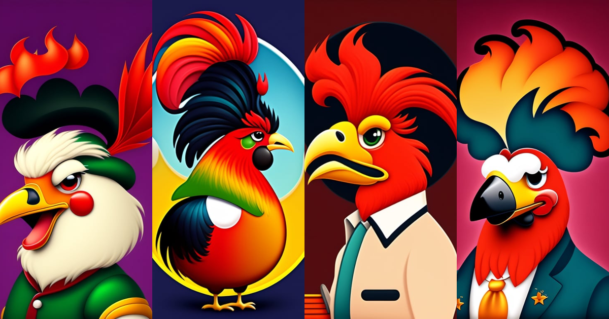 Lexica - A cartoon rooster as a podcast host