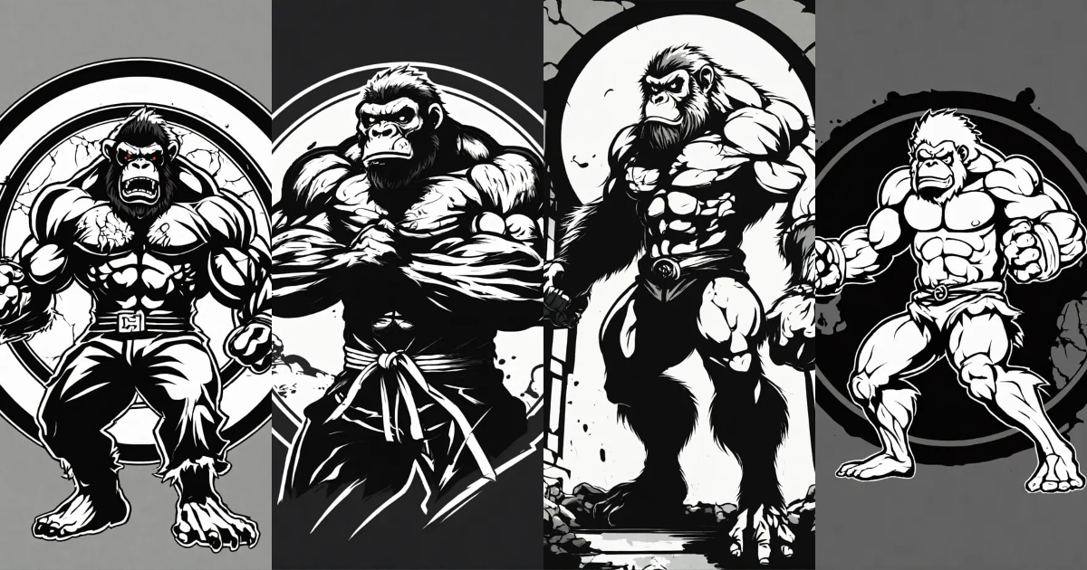 Lexica - Zombie ape street fighter black and white circle logo full ...
