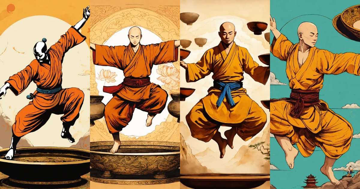 Lexica - Drawing shaolin monk balancing with outstretched hands holding ...
