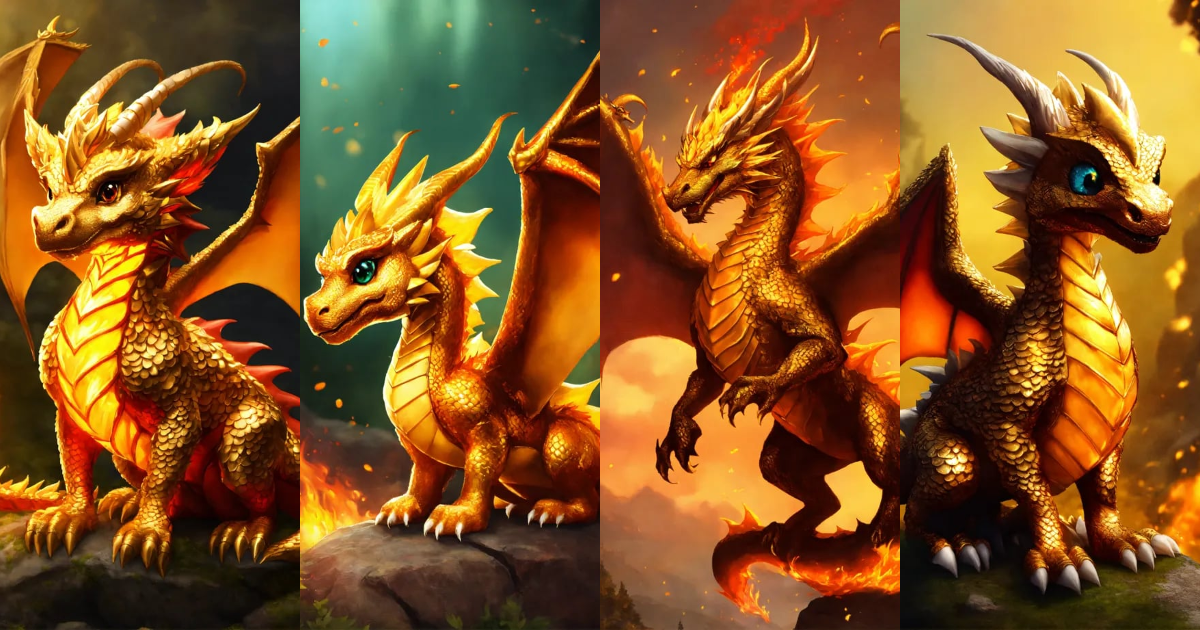 Lexica - Create a cute and fluffy gold and fire dragon