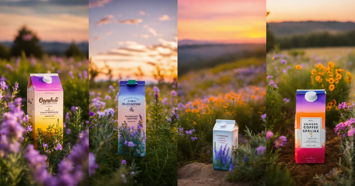 Lexica - A photo of a gradient coffee milk carton with rosemary sprigs ...