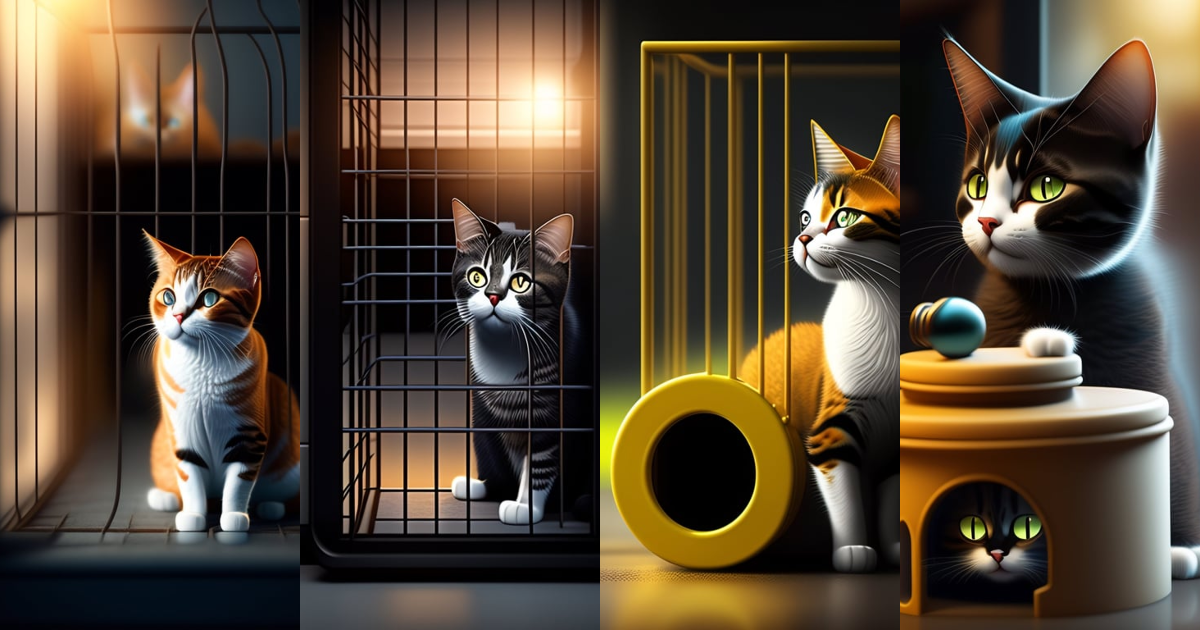Lexica - Sinister cartoon cat character building a prison for his owner