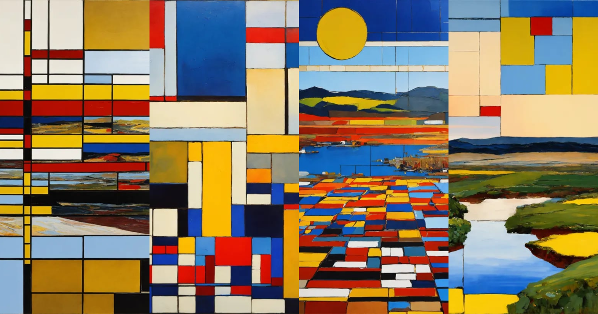 Lexica - Landscape, oil painting, Mondrian, recursive art, in style ...