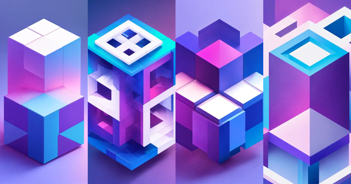 Lexica - Isometric shape, 3D, intersecting blocks in cross, blue color ...