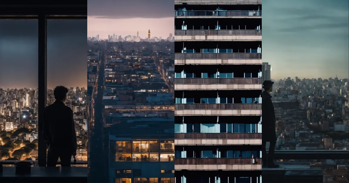 Lexica - (a lot of isolated humans) look over tall buildings windows ...