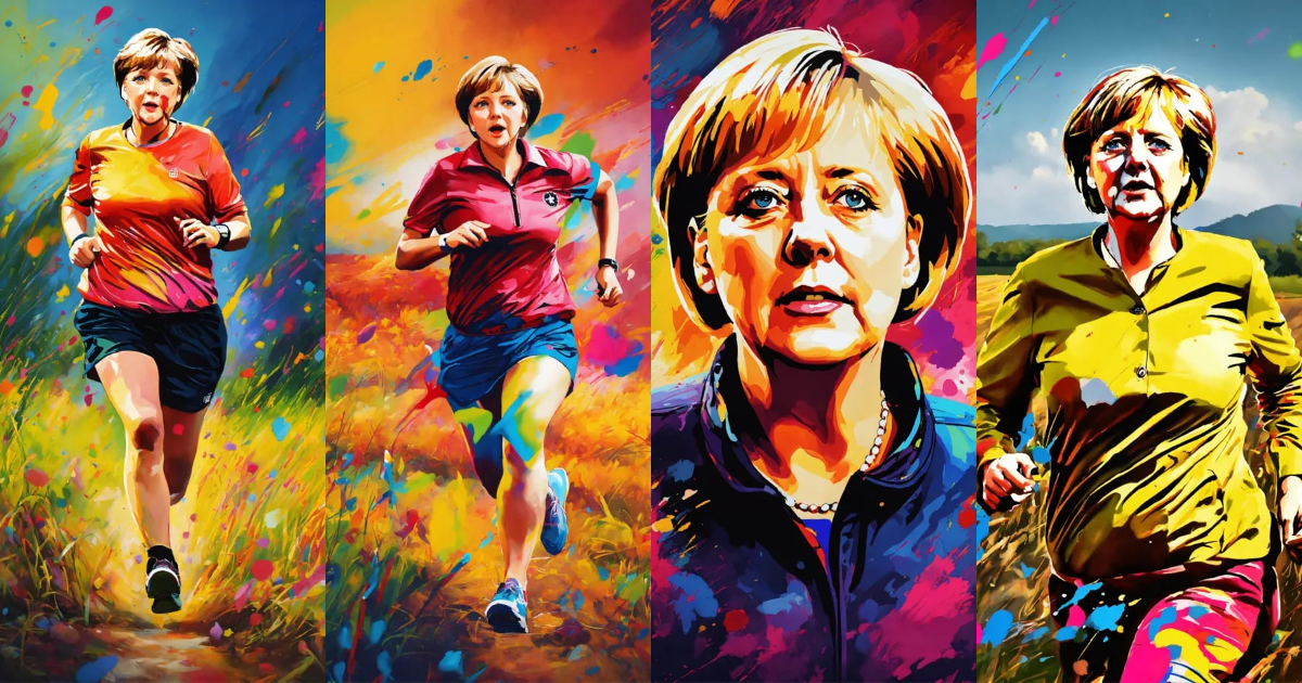 Lexica - A painting of 'Angela Merkel' running in a field, trend in ...