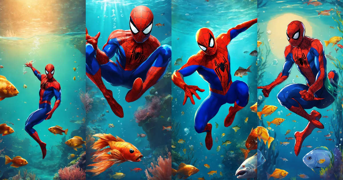 Lexica - Spiderman swimming with fish underwater in the ocean, nature ...