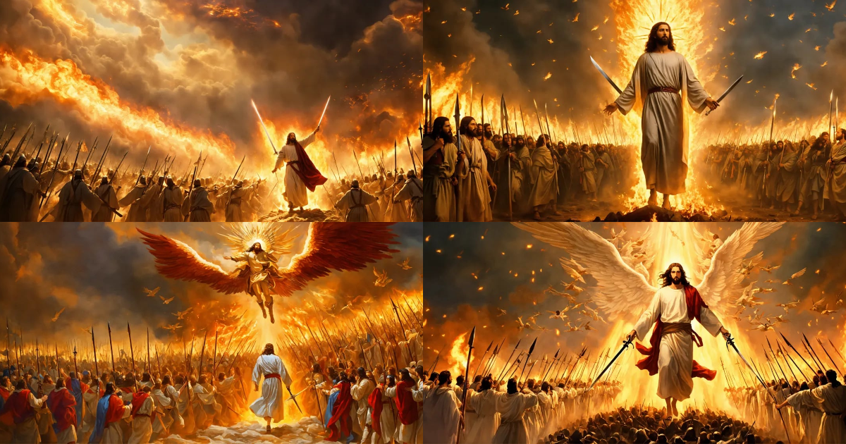Lexica - Jesus coming down from heaven into the battle of Armageddon ...