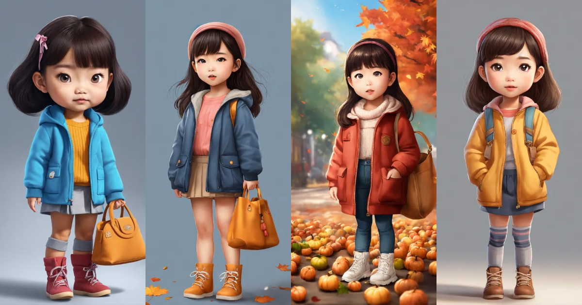 Lexica - Cartoon cute little Asian girl wearing fall clothes, no bag ...
