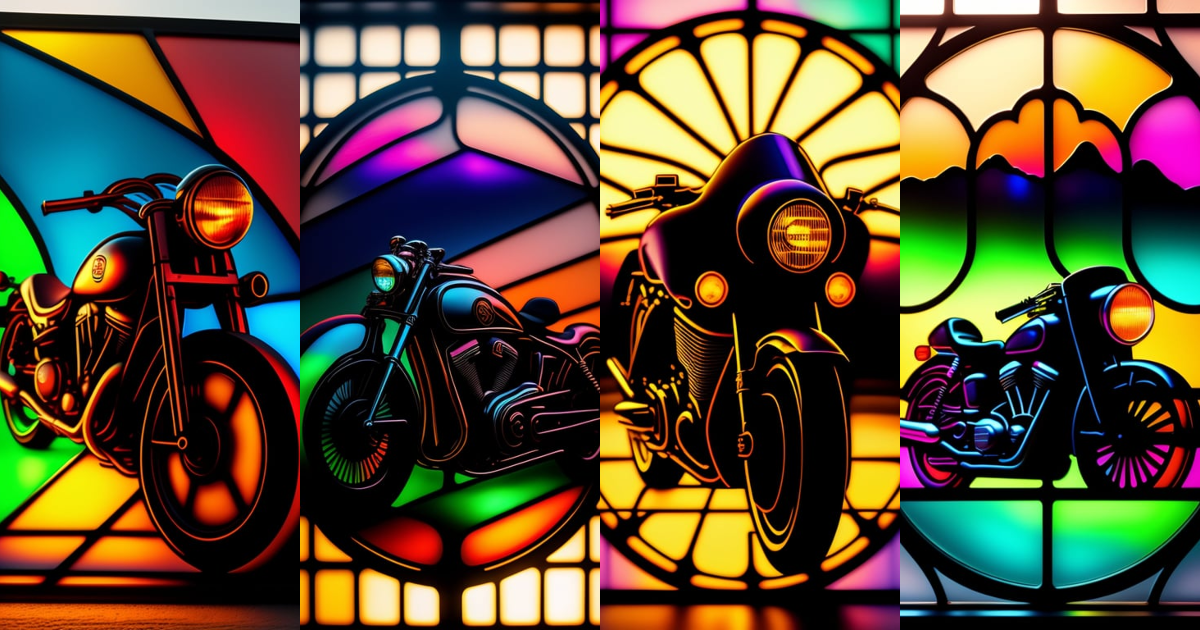 Lexica - Stained glass picture of a motorcycle