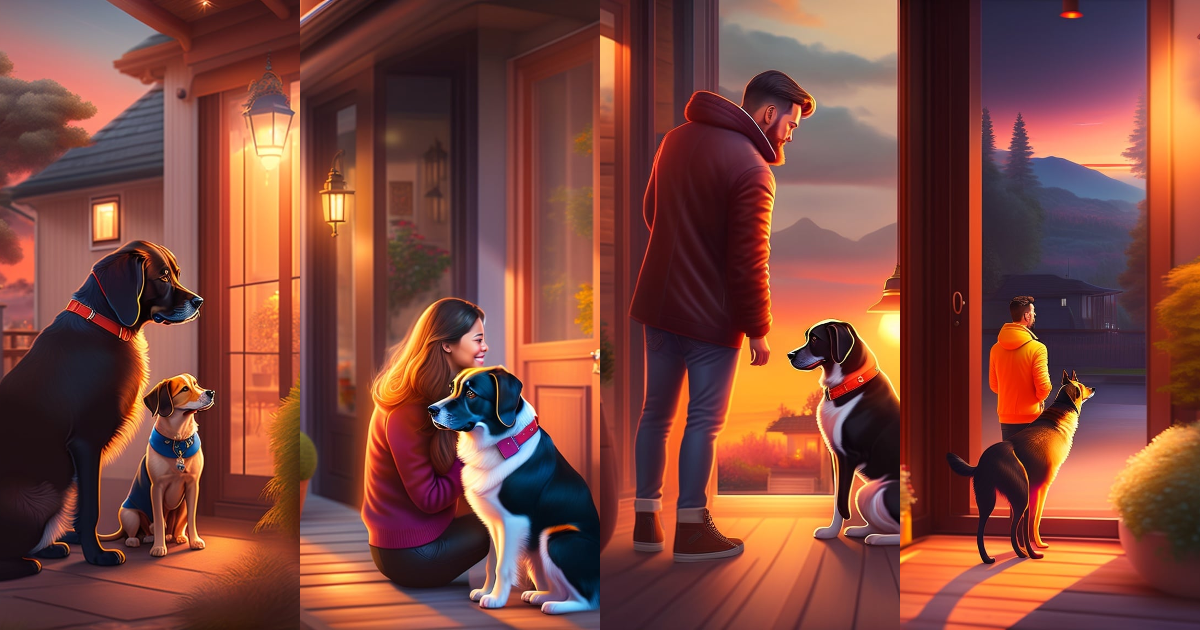 Lexica - Realistic portrait owner and dog whatching each other, use ...