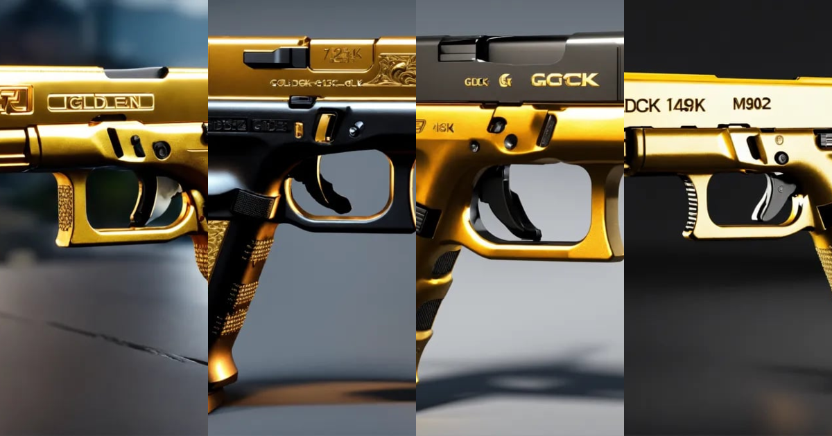 Lexica - (SIDE-VIEW) golden, glock, intricate, 128K, UNREAL ENGINE
