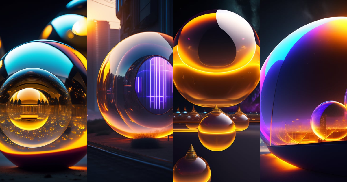 Lexica - Pods connected to a big illuminated bubble in the center in cyberpunk style