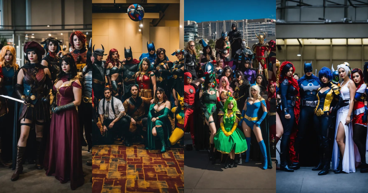 Lexica - Comic con group photo, lots of different cosplay, shot on Sony ...