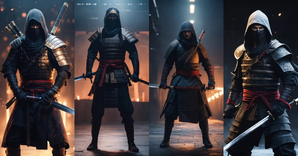 Lexica - A realistic full body portrait of a male medival ninja, katana ...