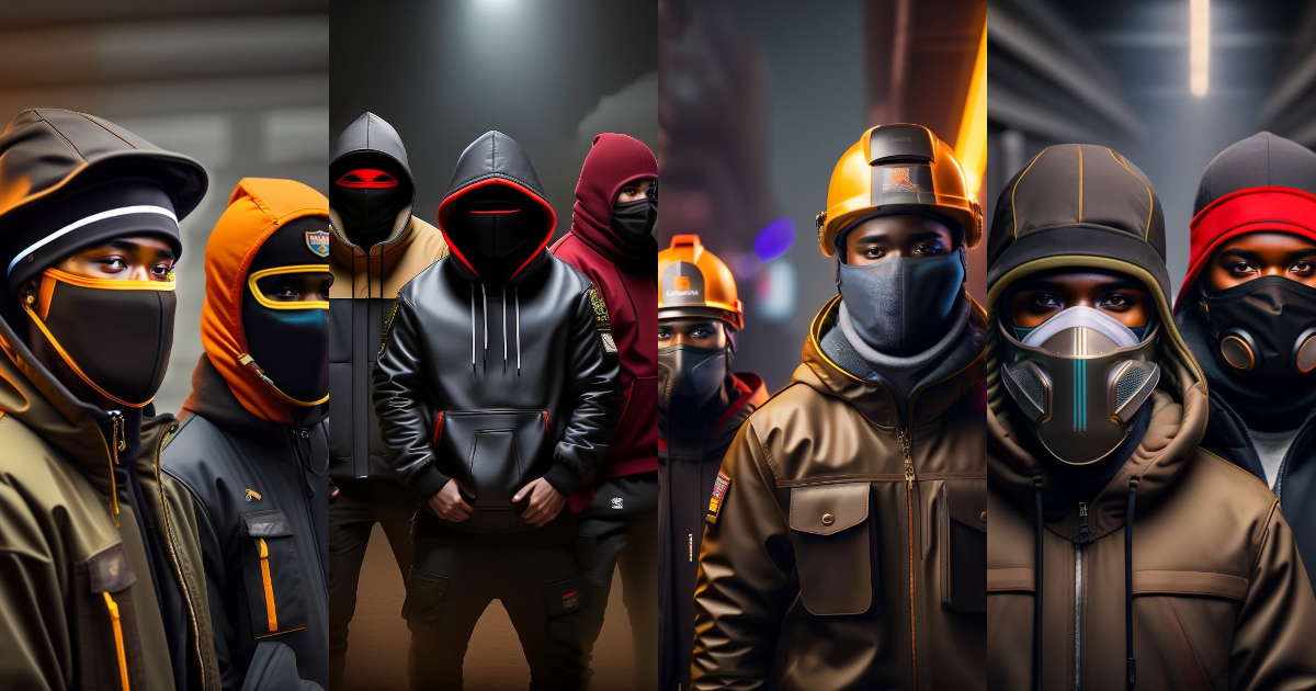 Lexica - The gang of the drill rappers in a dark place, they wear ...