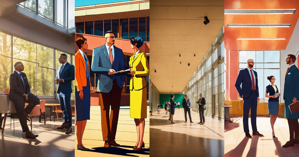 Lexica - Well dressed school principals talking in a super ultra modern ...