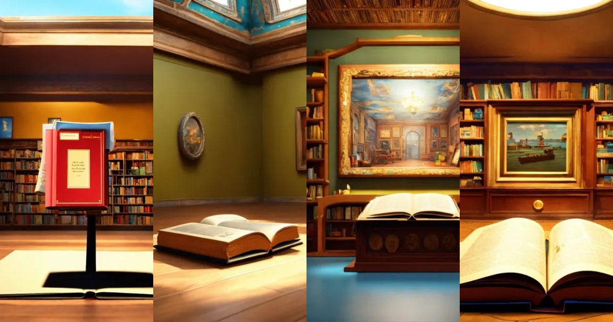 Lexica - Cartoon 3d illustrated, room in Museum, a book with special ...