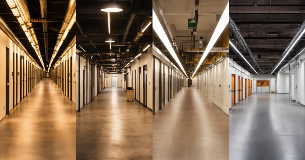 Lexica - Angle of two long, empty corridors with a white wall and ...