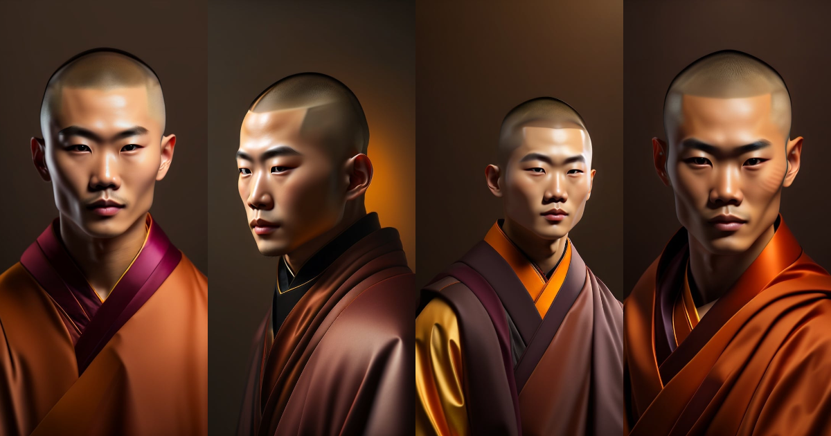 Lexica - Chinese monk without beard, straight face, dark background ...