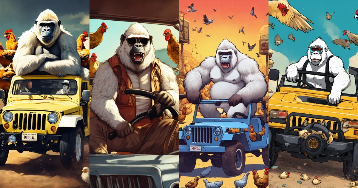 Lexica - A huge white gorilla gangster rapper driving a jeep full of ...