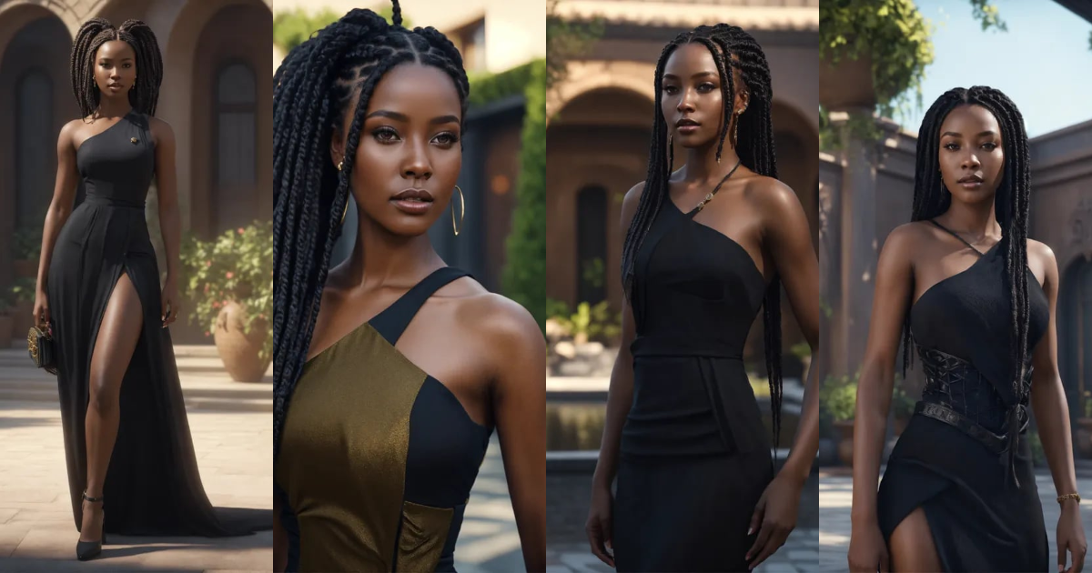 Lexica - Alien female, 30 years old, dark skin, and long waist length ...