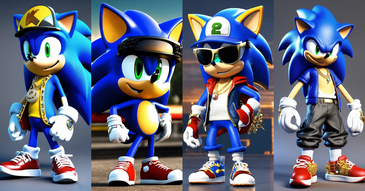Lexica - 3D model, sonic the hedgehog dressed in trendy hip-hop attire ...