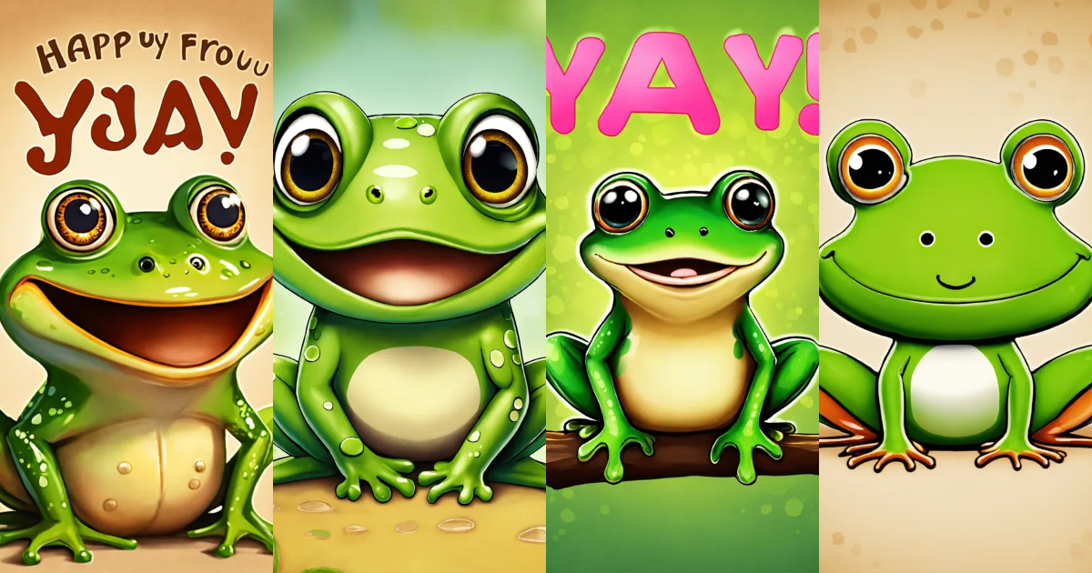 Lexica - A happy frog with text on top saying "yay", cute style, word ...