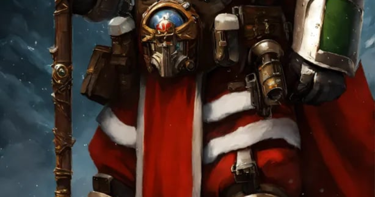 Lexica - Santa Claus as an awesome warrior with Warhammer-40k power armor.