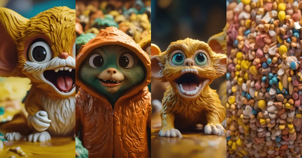 Lexica - 3d effect of cute clay Gremlins imitating the pose from the ...