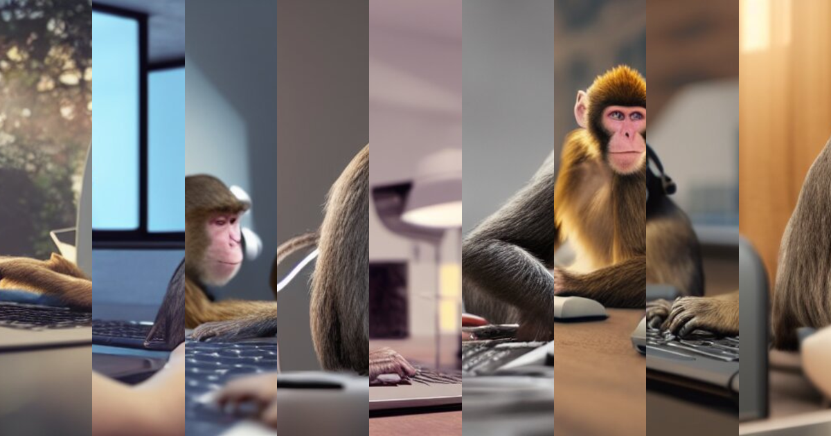 Lexica - Monkeys playing on computer using headphones. ultra-detailed ...
