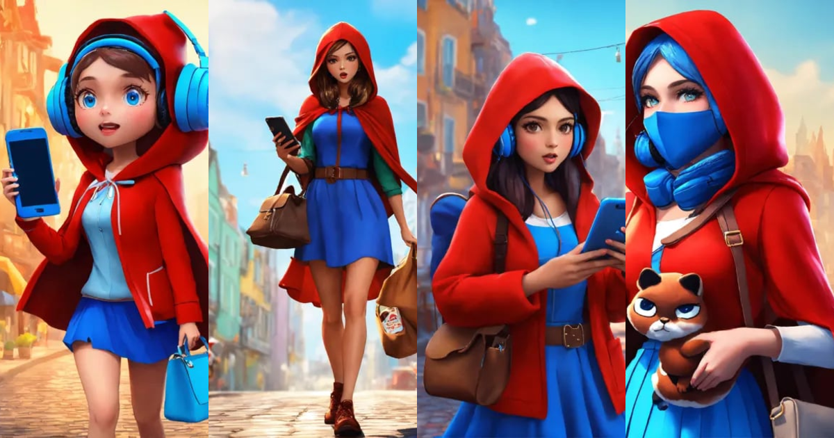 Lexica - Cartoons surprised modern Red Riding Hood, wearing short blue ...
