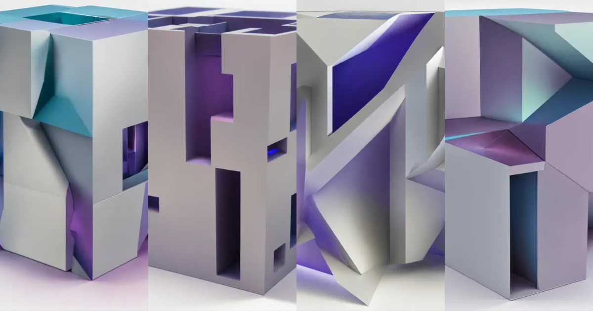 Lexica - Isometric shape, retangular 3D shape, a blue purple geometric ...