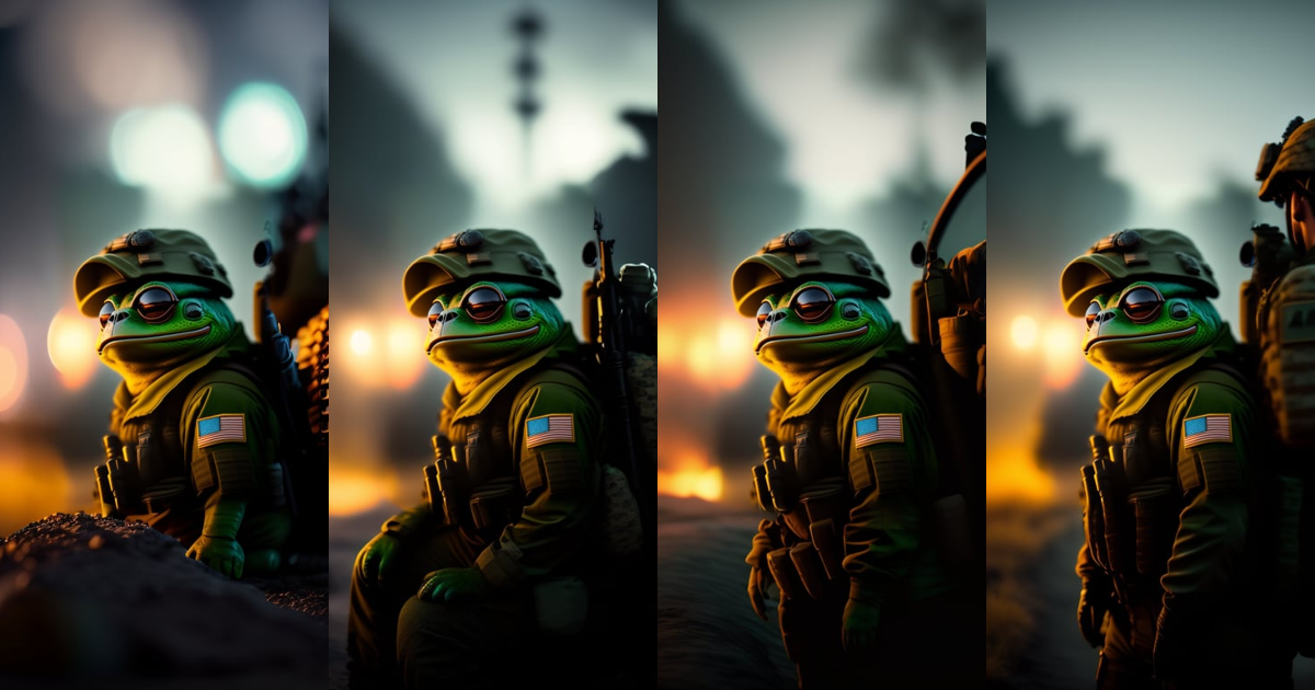 Lexica - An exhausted pepe the frog at the frontlines in the army at ...