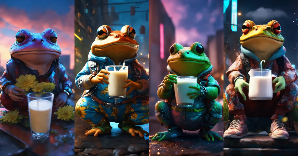 Lexica - A toad drinking milk slice of life anime, cyberpunk style, of ...