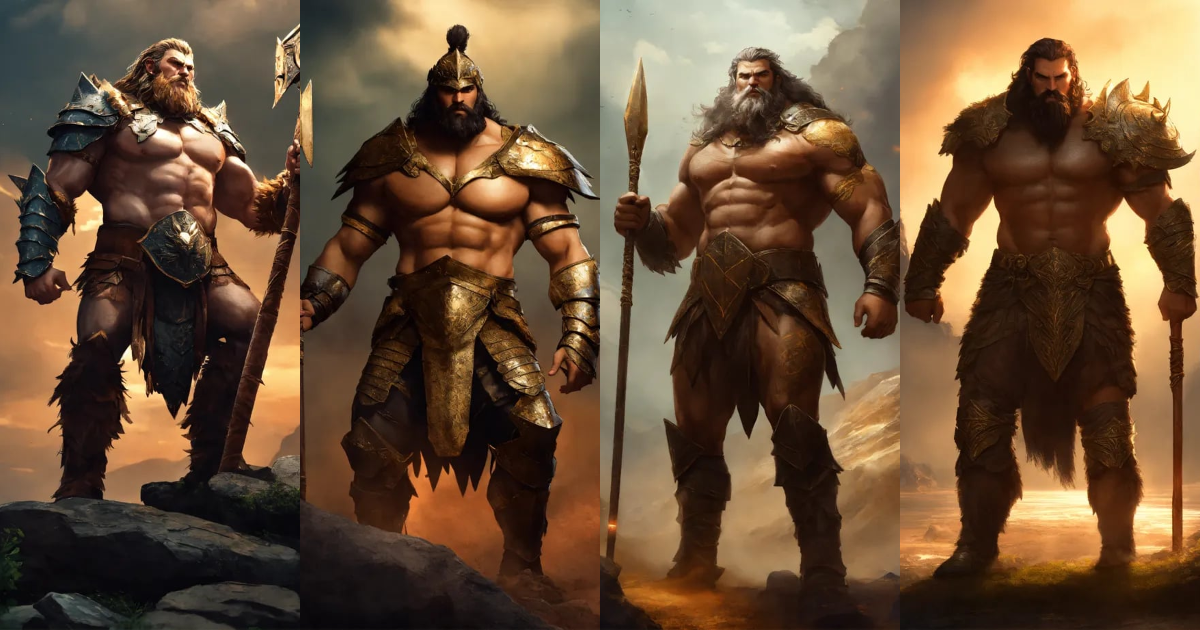 Lexica - A nephilim giant holding a spear, wearing light leather armor ...