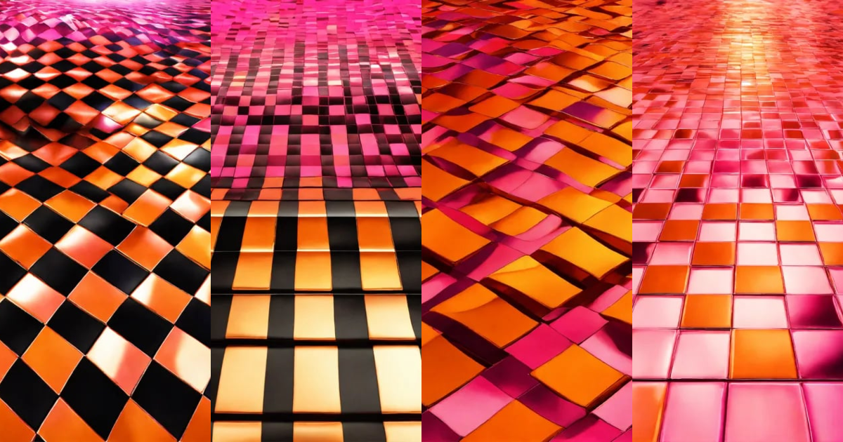 Lexica - Shiny metallic pink and orange large checkerboard pattern ...