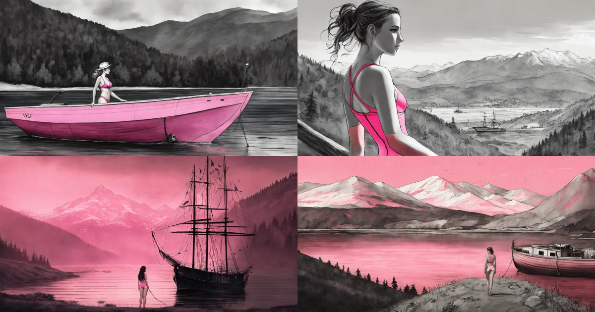 Lexica - Ship, Woman in pink swimsuit Shepard, Carpathian Mountains ...