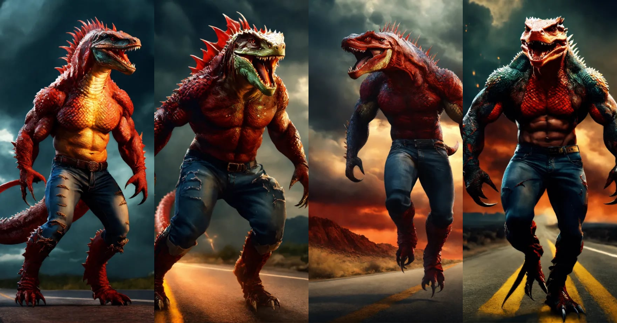 Lexica - Full body eight foot evil male Lizard god, big strong muscular ...