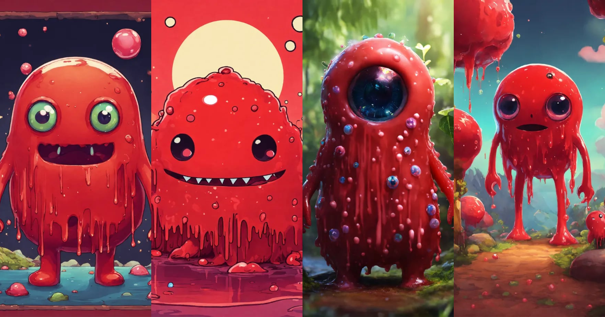 Lexica - A red slime monster with kawaii eyes