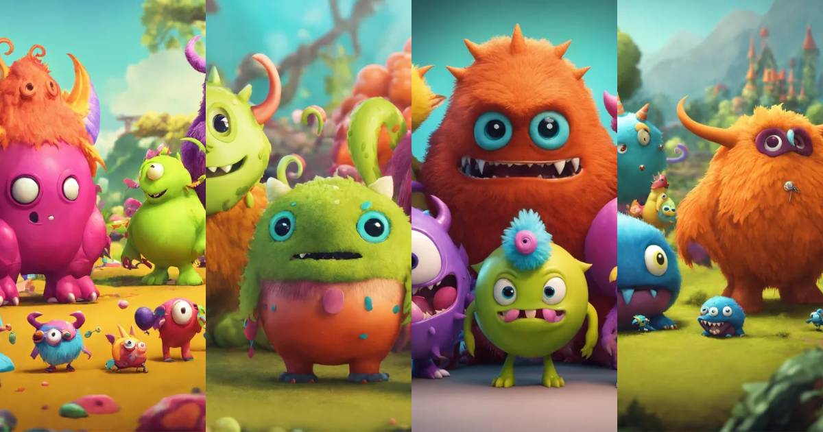 Lexica - Create 3D-rendered group of monsters, big and small, that are ...