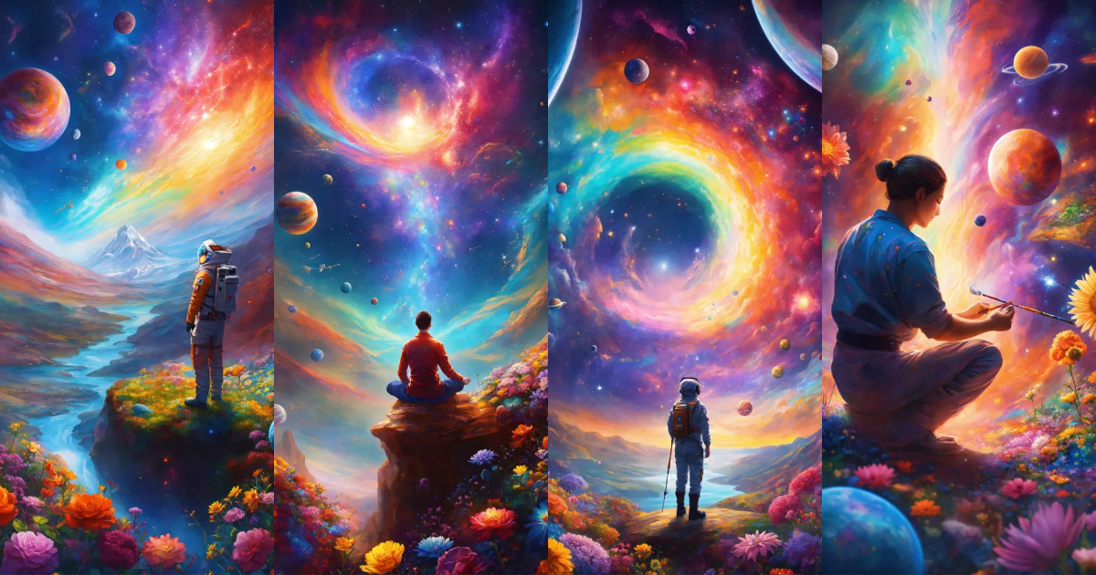 Lexica - Professional painter painting in space, meditation, cosmic ...