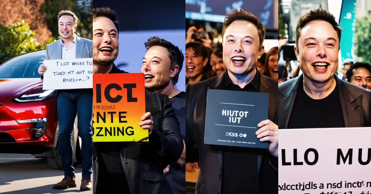 Lexica - Elon Musk Excitedly holding a sign