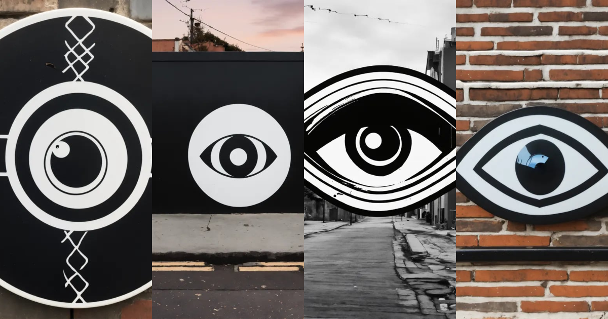 Lexica - Minimalist black and white evil eye sticker design in a street ...