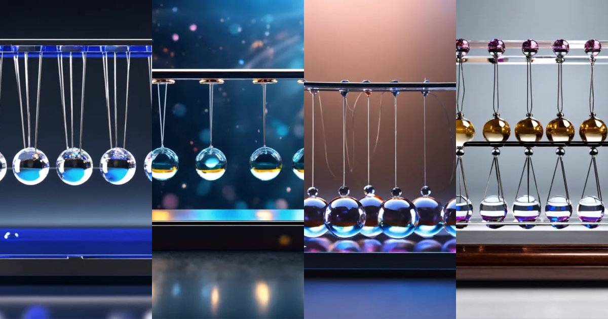 Lexica - Newtons cradle, five crystal clear transparent bouncing balls ...