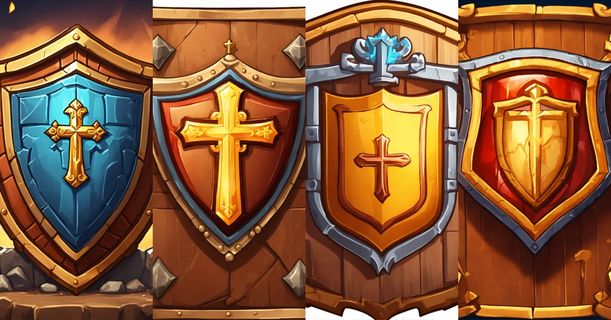 Lexica - Battle shield game icon, bible style, 2d cartoon