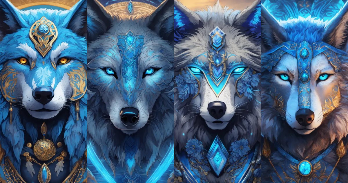 Lexica - Centered detailed portrait of a masked grey, blue male wolf ...