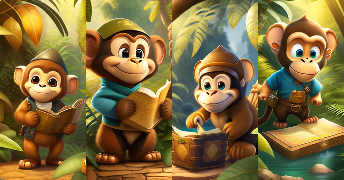 Lexica - In a dense jungle, a curious monkey named Milo discovers an ...