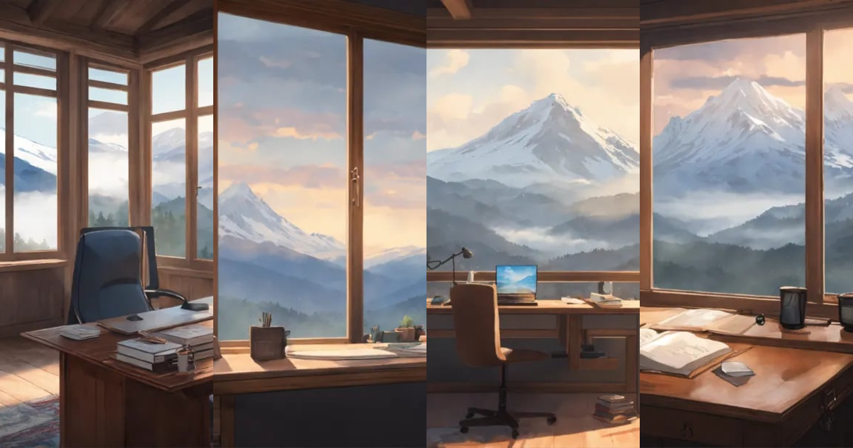 Lexica - Study room in mountain lodge, wooden grey acrylic washed tones ...