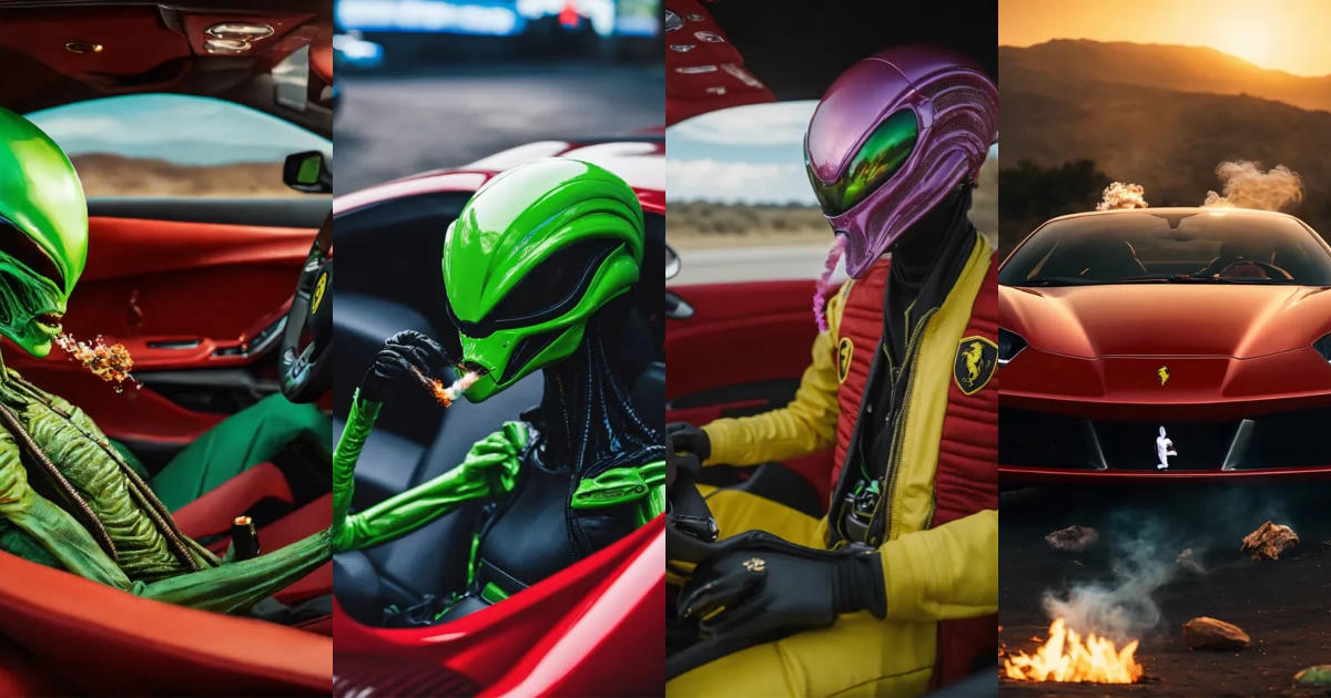 Lexica - Alien smokin blunt inside ferarri 4k